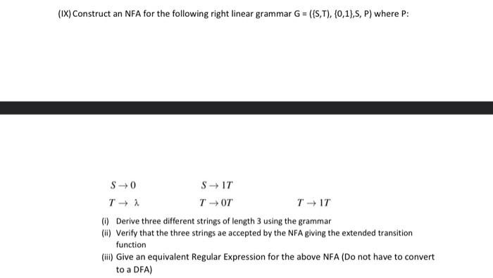 (IX) Construct an NFA for the following right linear | Chegg.com