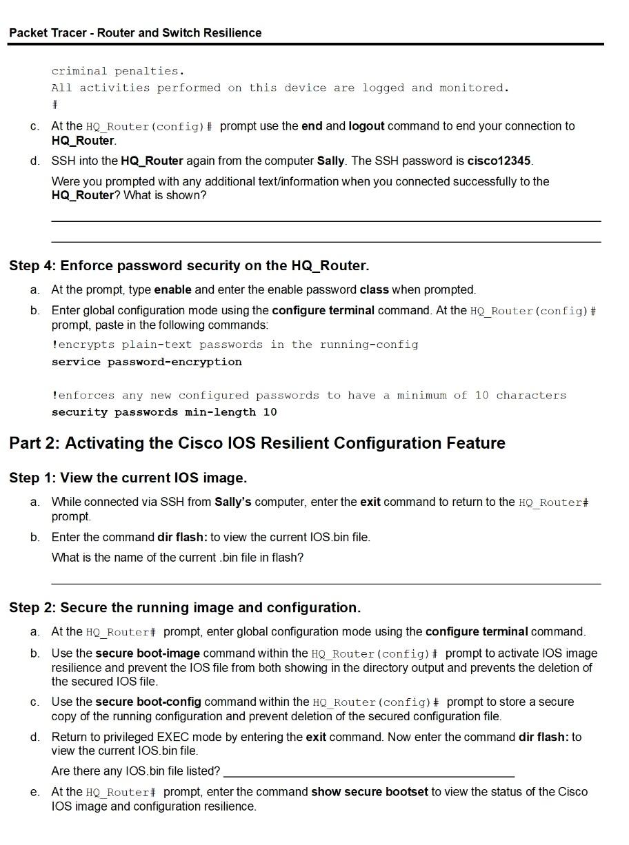 Solved Packet Tracer - Router and Switch Resilience | Chegg.com