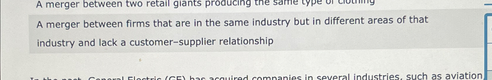 Solved A merger between firms that are in the same industry | Chegg.com