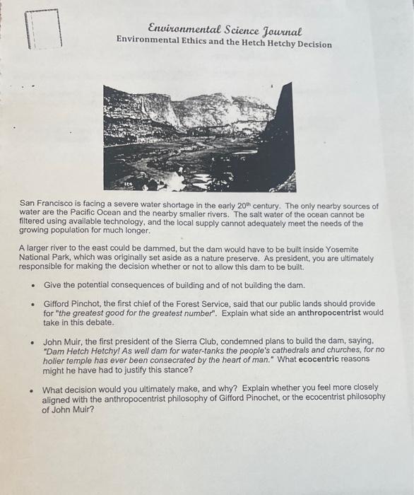 Solved Enviranmental Science Journal Environmental Ethics | Chegg.com