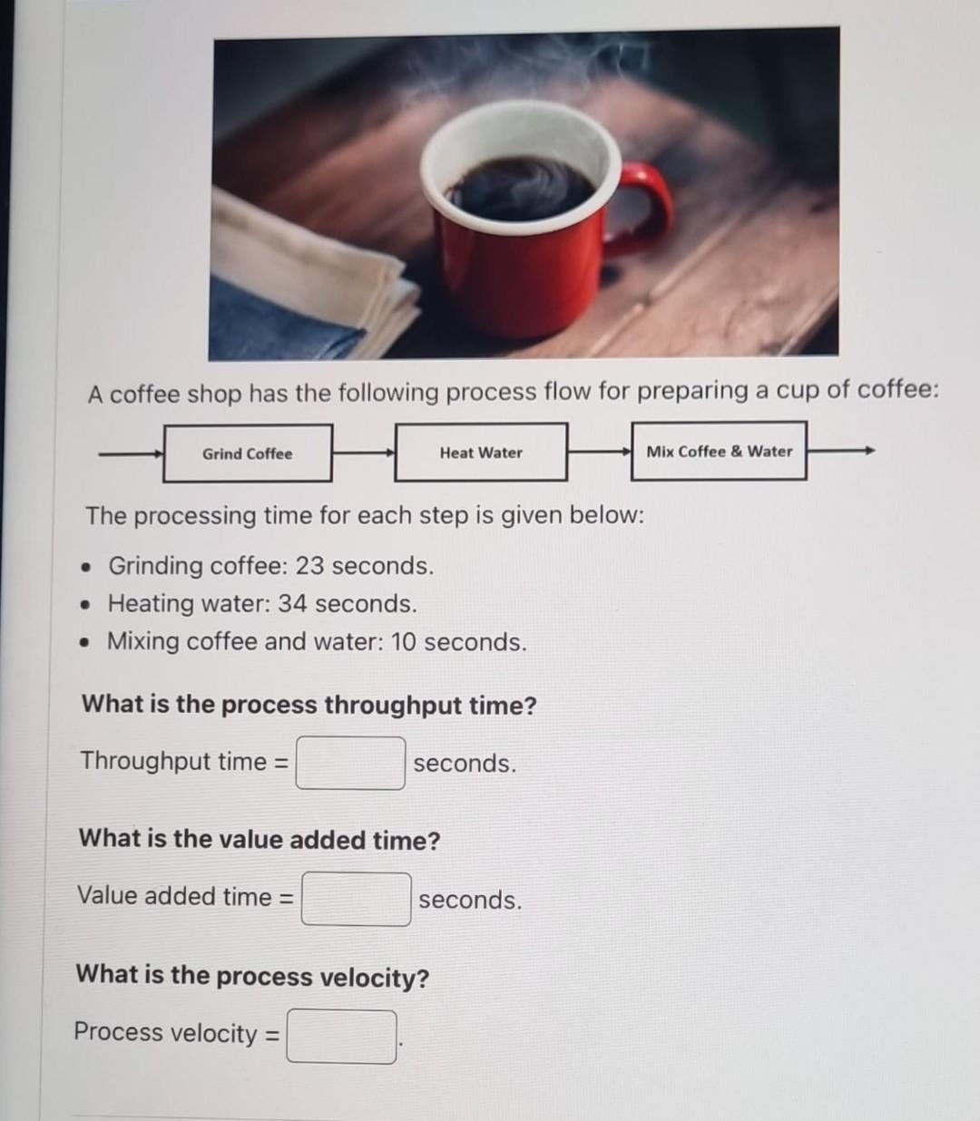 Solved A coffee shop has the following process flow for | Chegg.com
