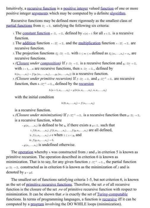 Solved Intuitively, a recursive function is a positive | Chegg.com