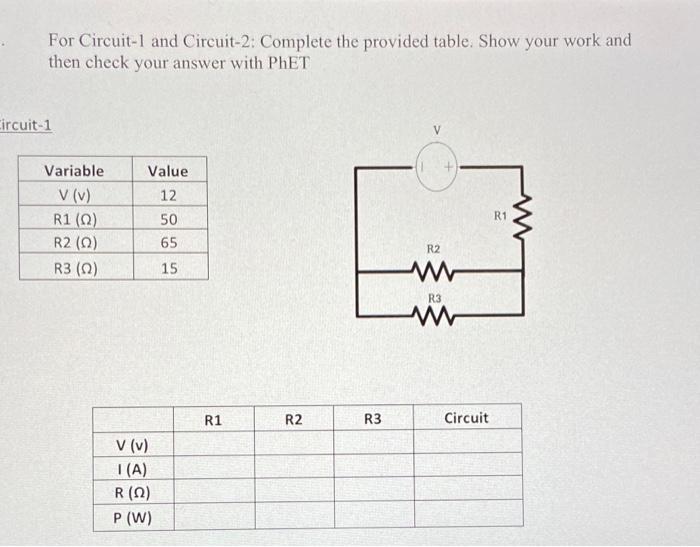 Solved For Circuit-1 and Circuit-2: Complete the provided | Chegg.com