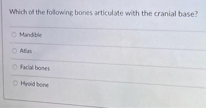 Solved Which of the following bones articulate with the | Chegg.com