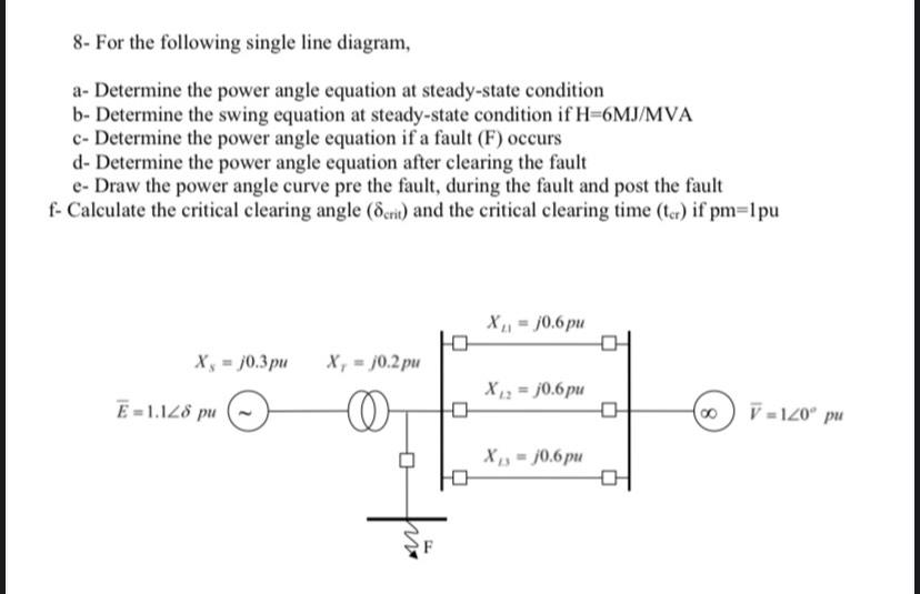 Solved 8 For The Following Single Line Diagram a Chegg