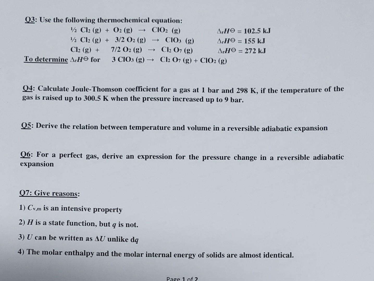 Solved Q3: Use the following thermochemical equation: | Chegg.com