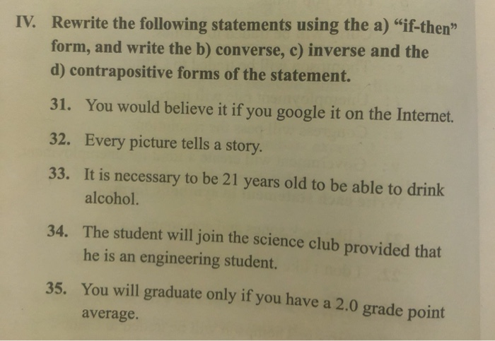 Solved Iv Rewrite The Following Statements Using The A