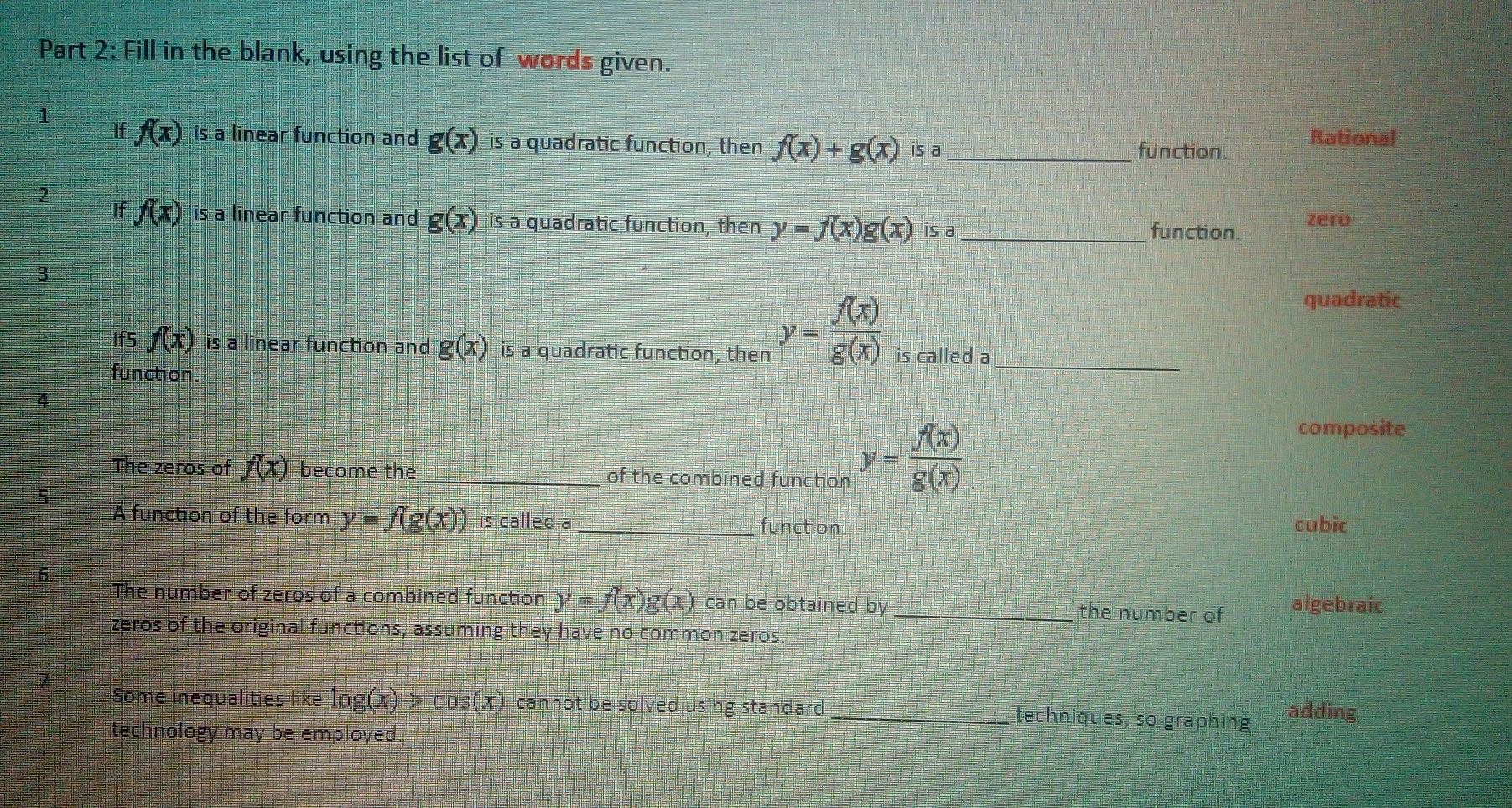 Solved Part 2: Fill in the blank, using the list of words | Chegg.com