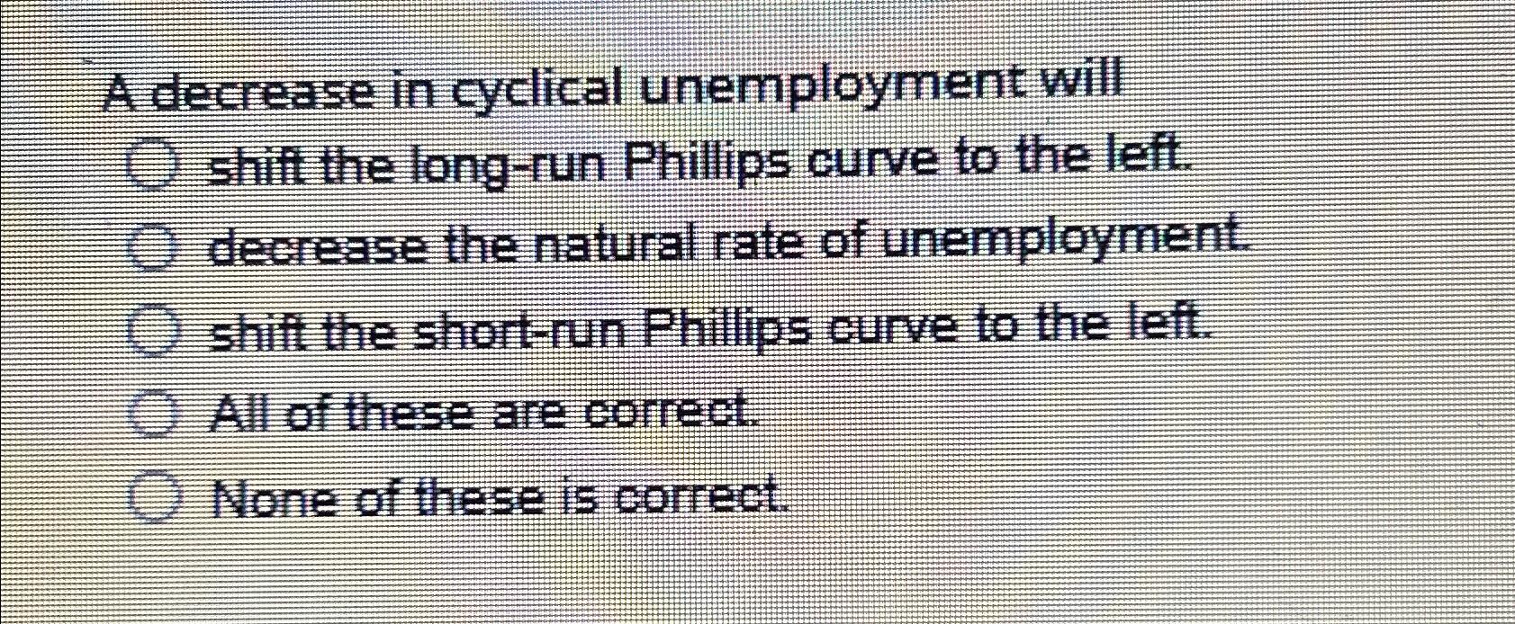 Solved A decrease in cyclical unemployment willshill the | Chegg.com