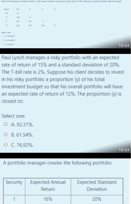 Solved Given the following correlation matrix -vereinvestor | Chegg.com