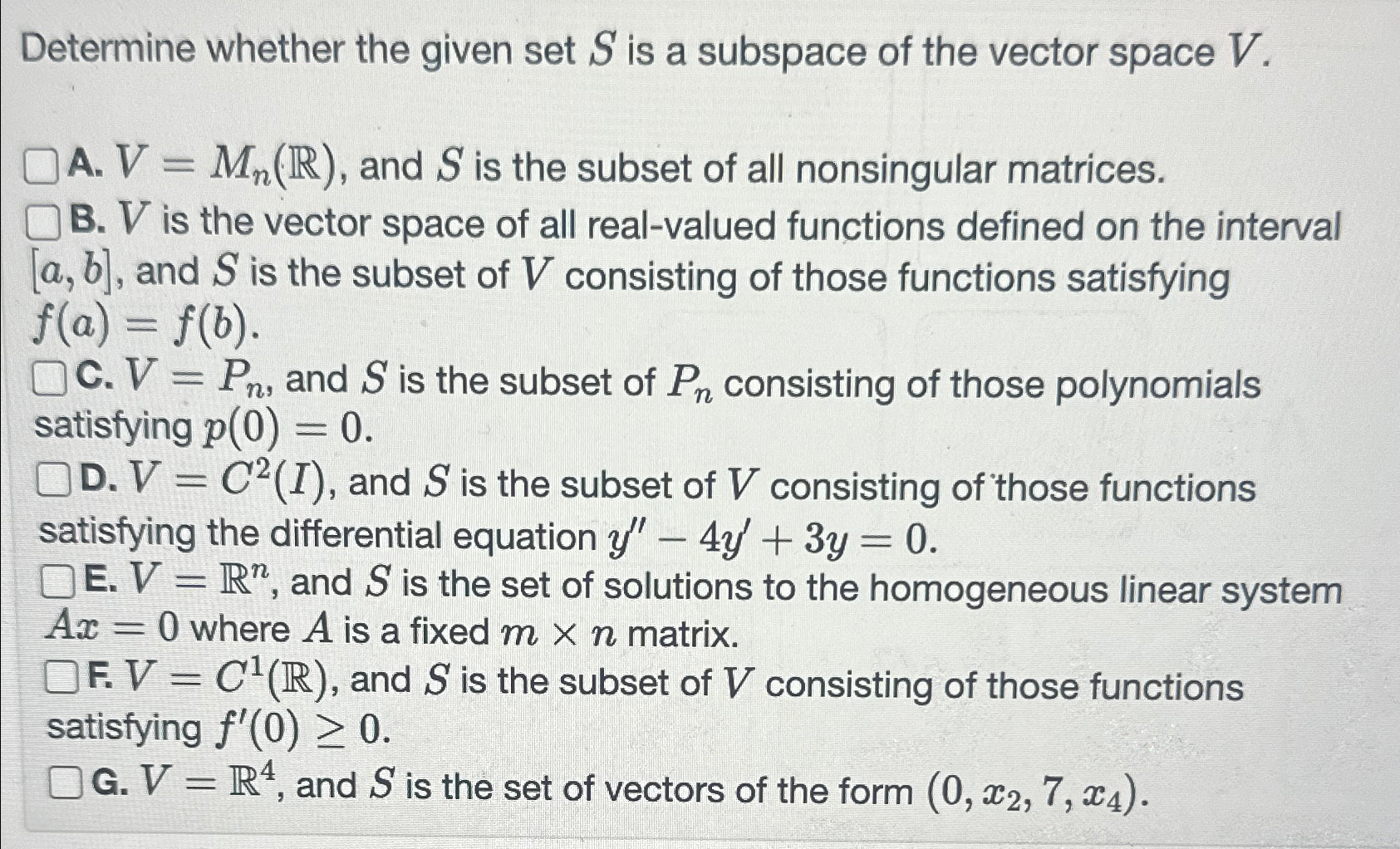 Solved Determine whether the given set S ﻿is a subspace of | Chegg.com