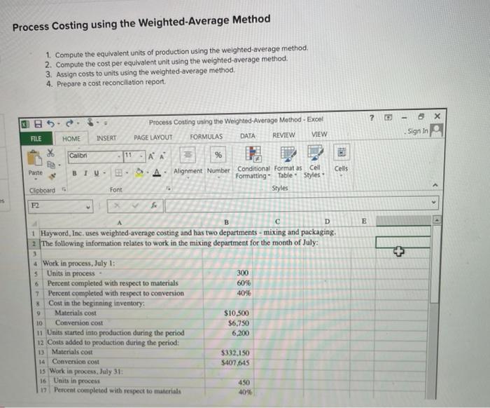 Solved Process Costing using the Weighted Average Method 1. | Chegg.com