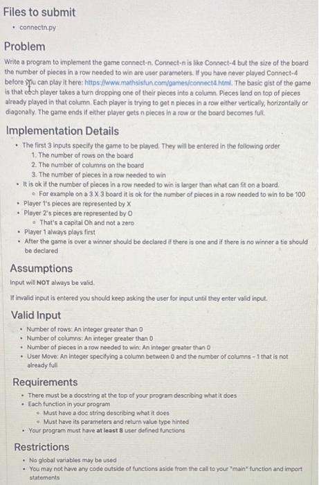 Solved Files to submit - connecin.py Problem Write a program | Chegg.com