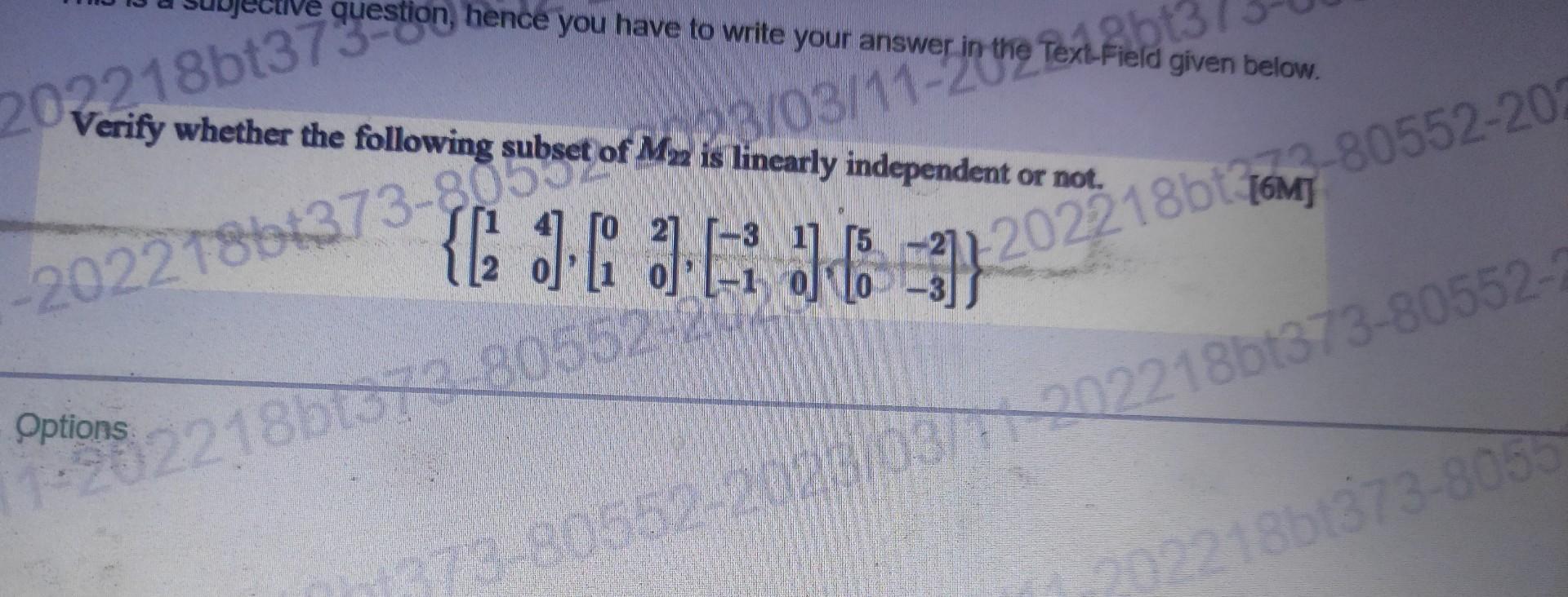 Solved Verify whether the following subset of M22 is | Chegg.com