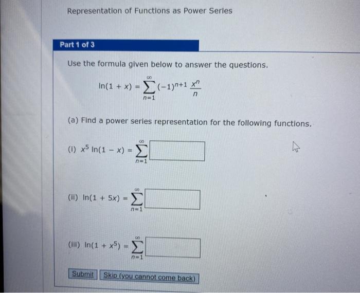 Solved Representation of Functions as Power Series Part 1 of | Chegg.com