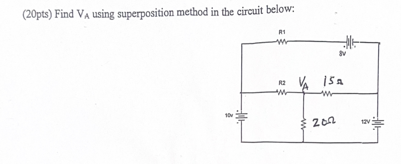 Solved Find VA ﻿using superposition method in the circuit | Chegg.com