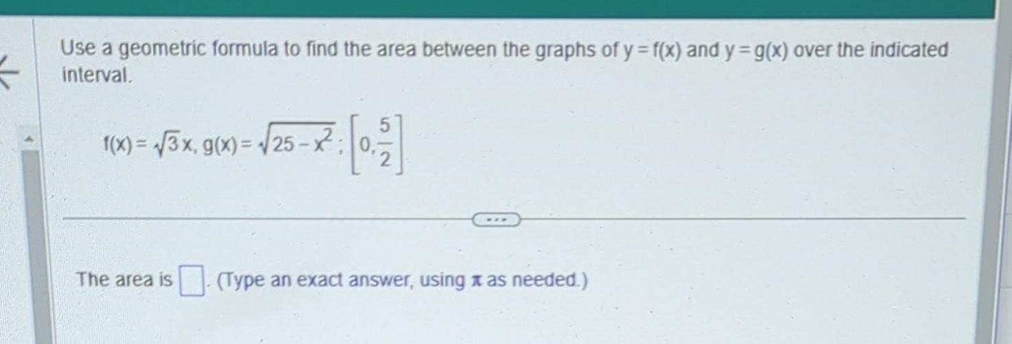 Solved Use a geometric formula to find the area between the | Chegg.com