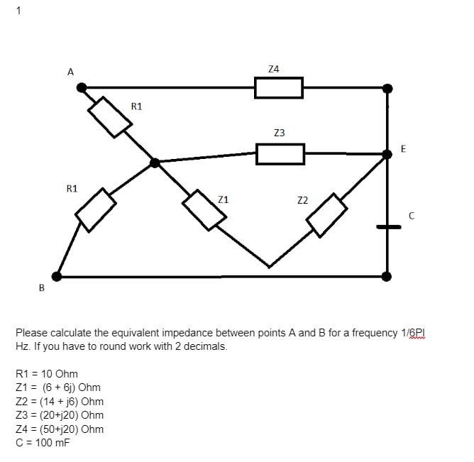 Solved Please calculate the equivalent impedance between | Chegg.com