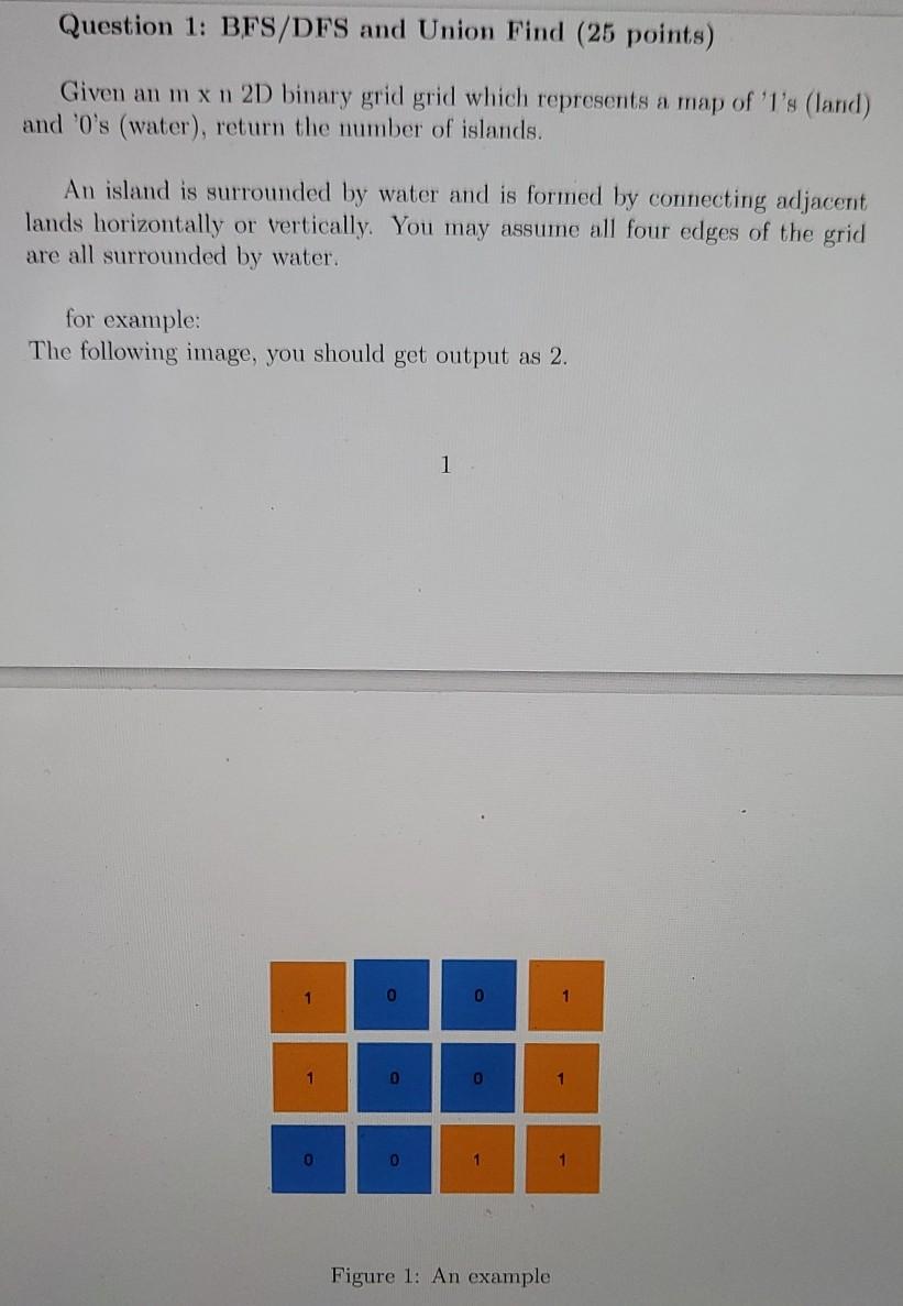 Solved Question 1: BFS/DFS and Union Find (25 points) Given | Chegg.com