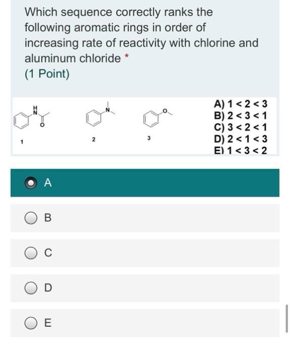 Solved Which sequence correctly ranks the following aromatic | Chegg.com