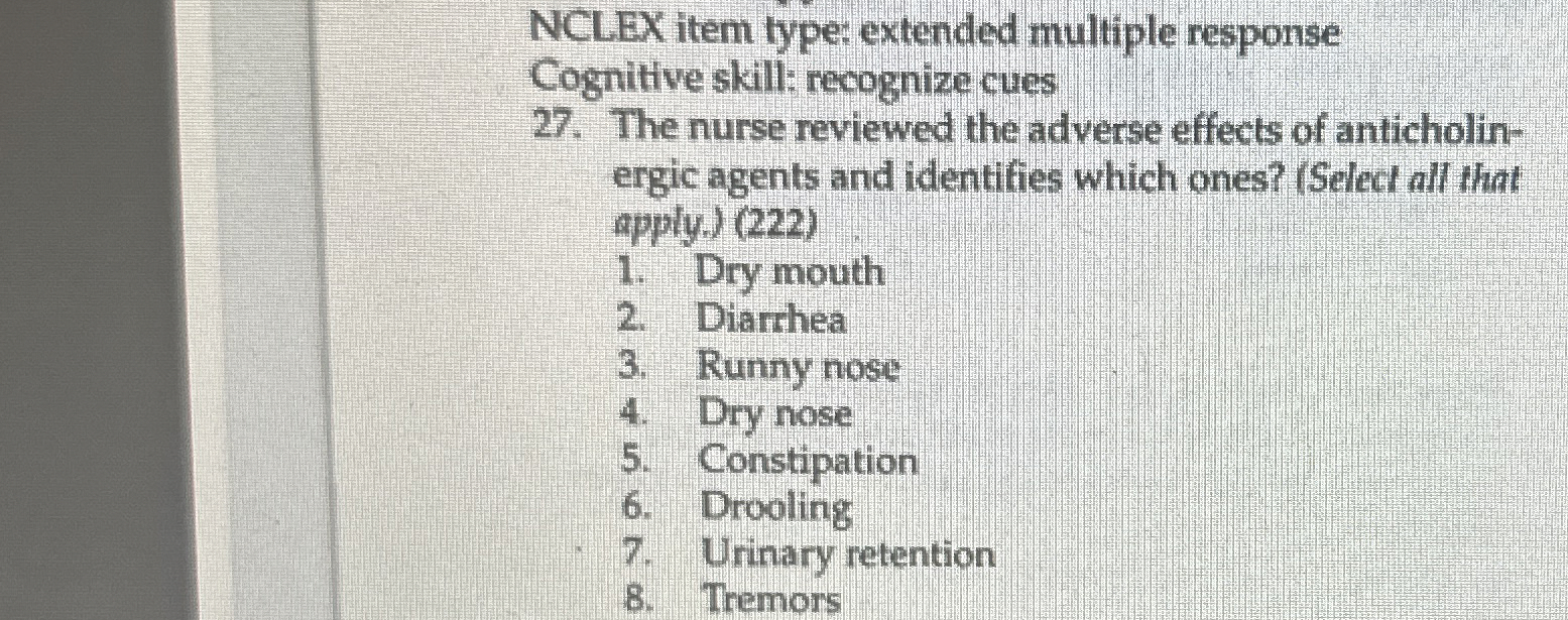 Solved NCLEX item type: extended multiple responseCognitive | Chegg.com