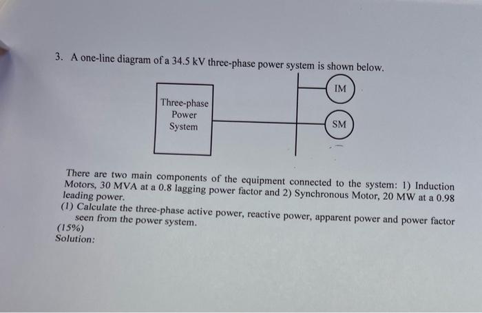 Solved 3. A one-line diagram of a 34.5kV three-phase power | Chegg.com