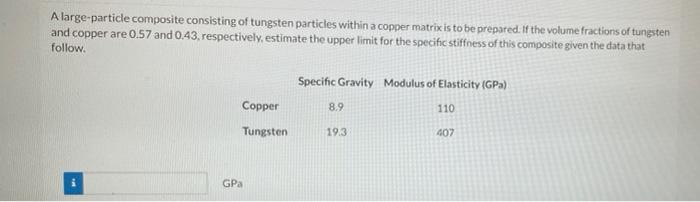 Solved A large particle composite consisting of tungsten | Chegg.com