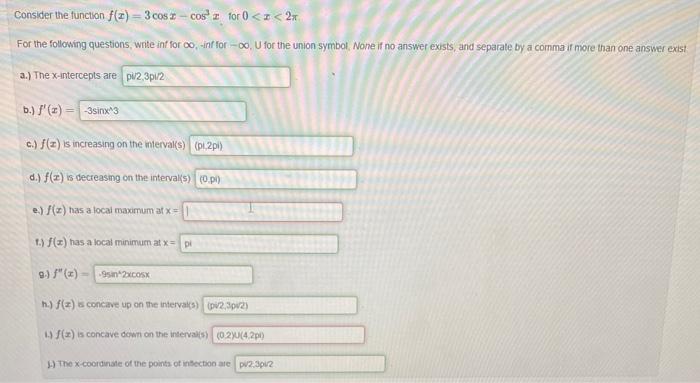Solved Consider the function f(x)=3cosx−cos3x for 0 | Chegg.com
