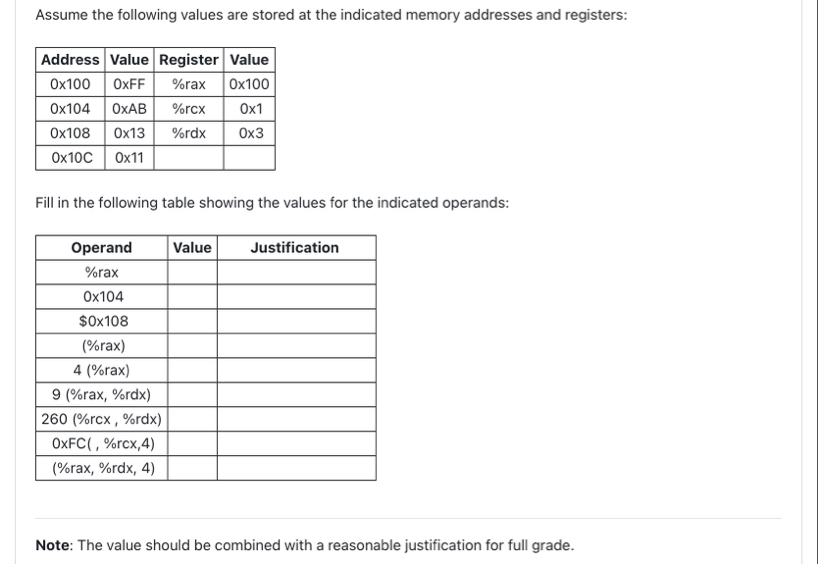 Solved Assume the following values are stored at the | Chegg.com