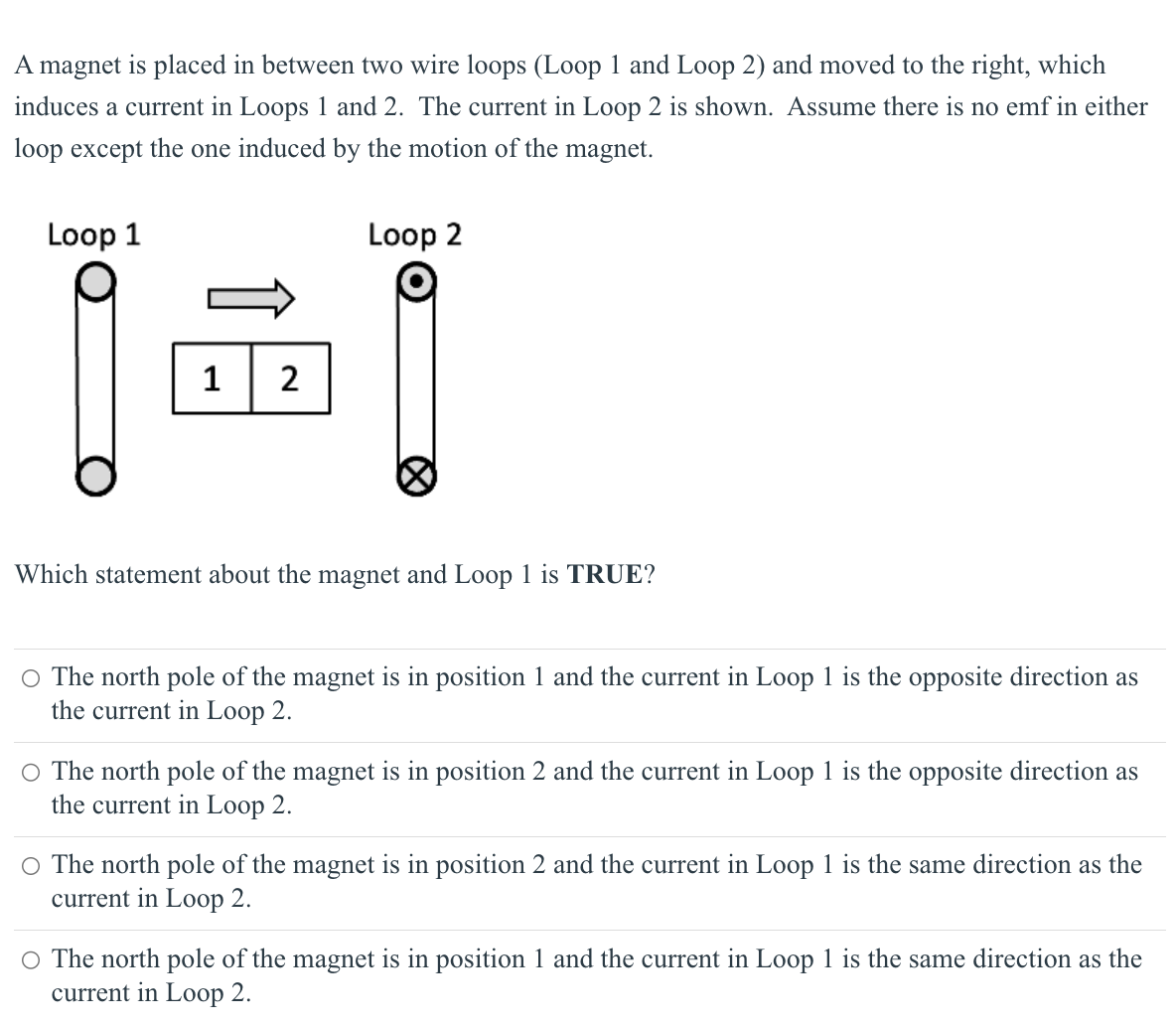 Solved A magnet is placed in between two wire loops (Loop 1 | Chegg.com