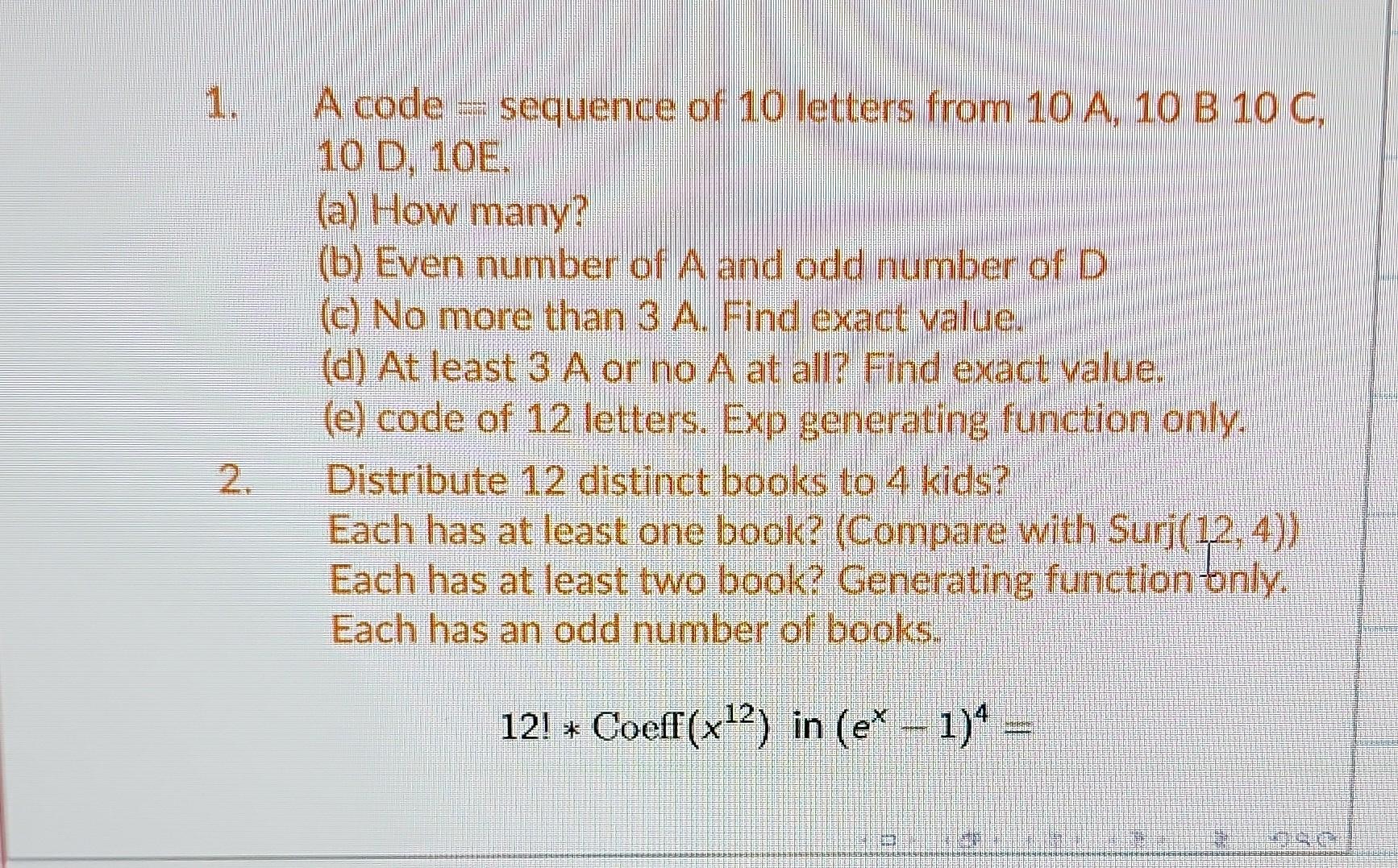 Solved A code = sequence of 10 letters from 10 A,10 B10C, | Chegg.com