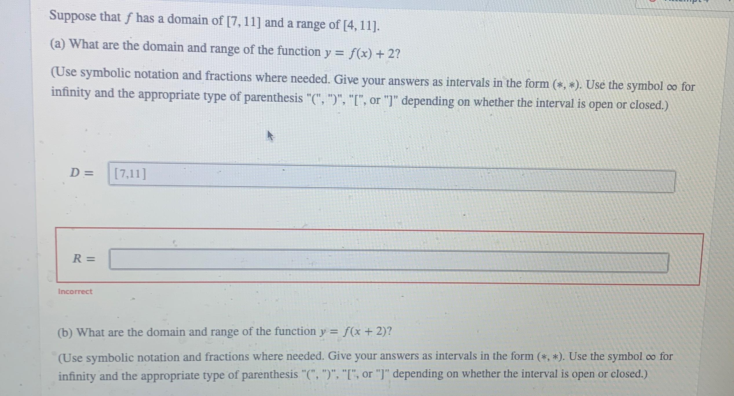 Solved Suppose that f ﻿has a domain of 7,11 ﻿and a range of | Chegg.com