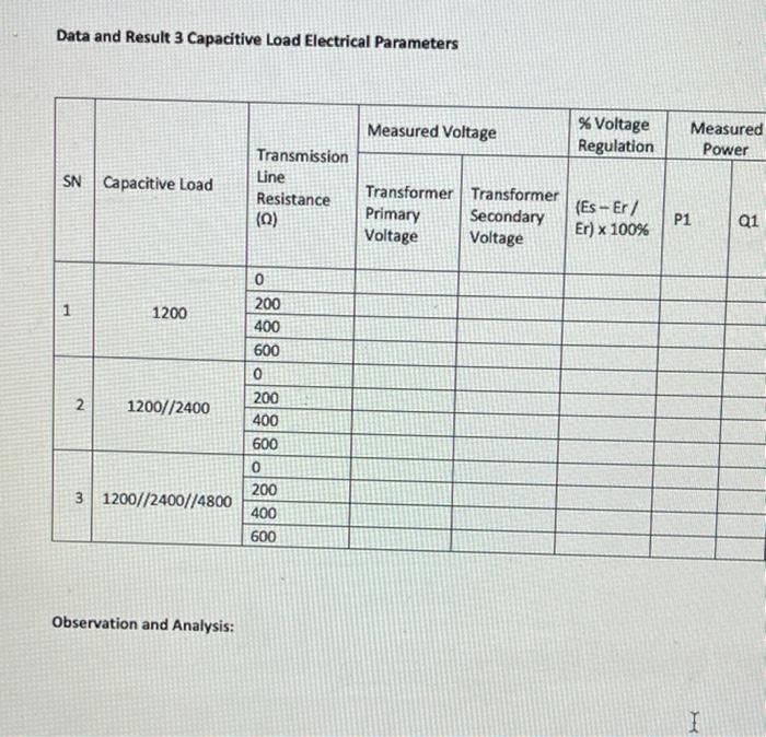 LAB 3 Transformer Regulation for different Load | Chegg.com