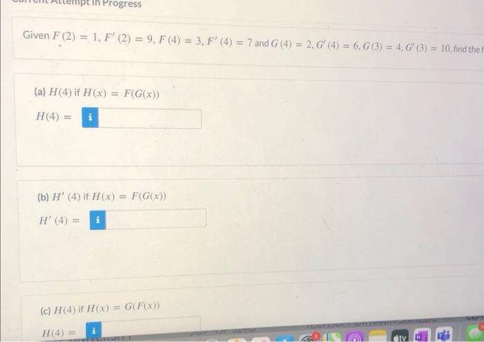 Solved Given F(2)=1,F′(2)=9,F(4)=3,F′(4)=7 and | Chegg.com