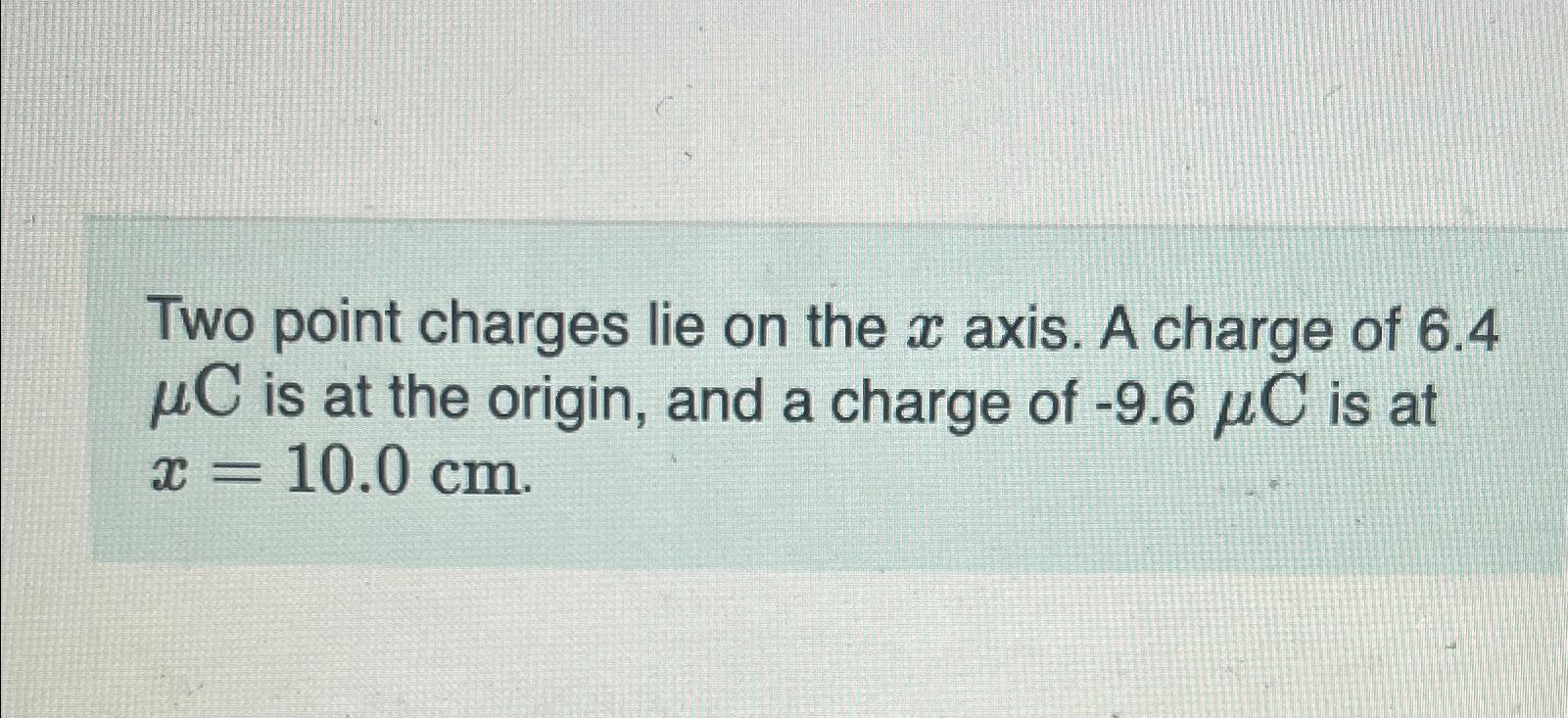 Solved Two point charges lie on the x ﻿axis. A charge of | Chegg.com