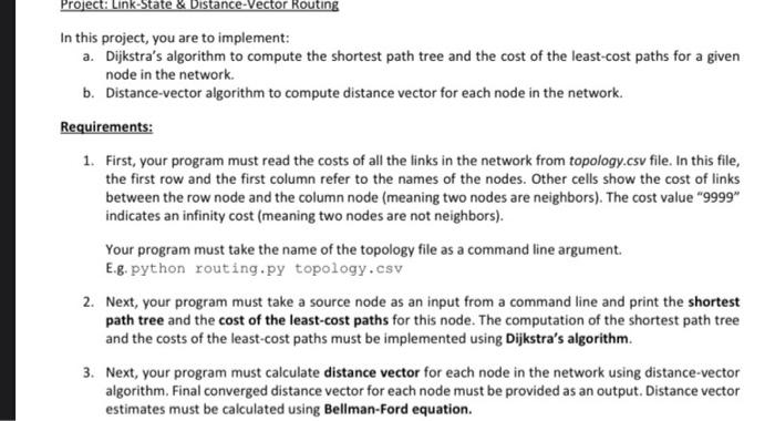 Solved Project: Link State & Distance Vector Routing In this | Chegg.com