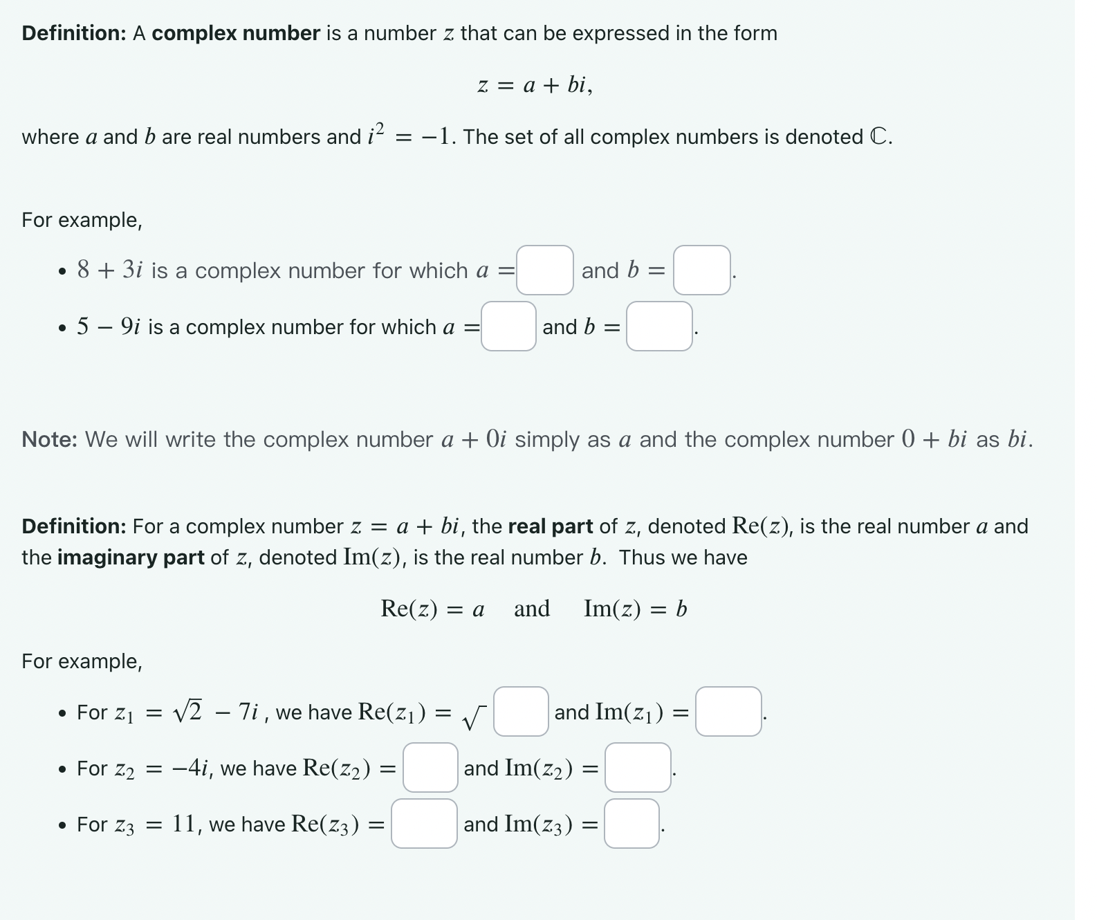 Solved Definition: A complex number is a number z ﻿that can | Chegg.com