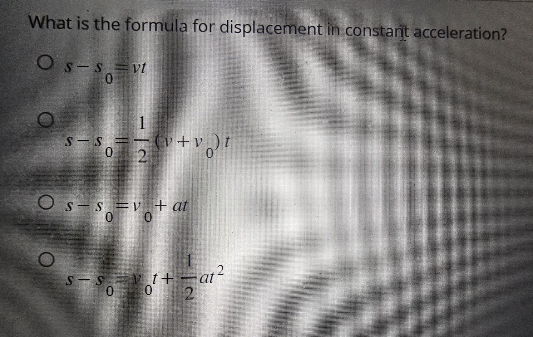 Solved What is the formula for displacement in constant | Chegg.com