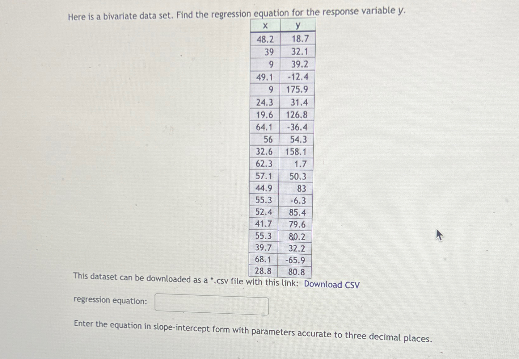 Solved Here is a bivariate data set. Find the regression | Chegg.com
