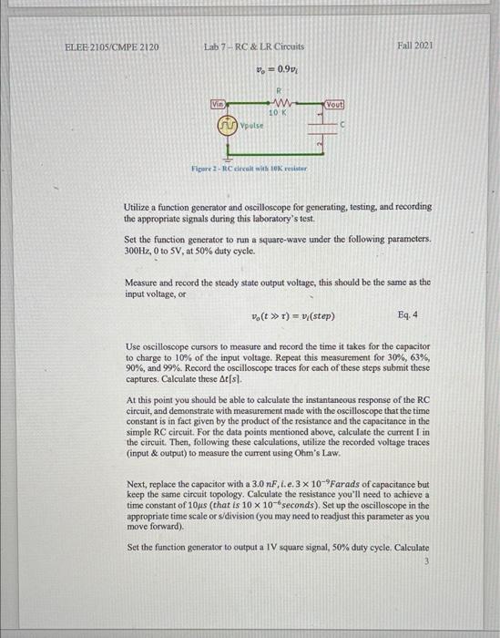 Solved ELEE 2105/CMPE 2120 Lab 7-RC & LR Circuits Fall 2021 | Chegg.com