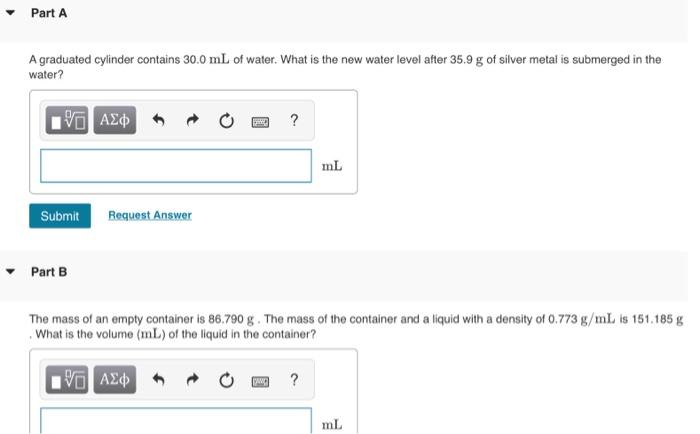 Solved A graduated cylinder contains 30.0 mL of water. What | Chegg.com