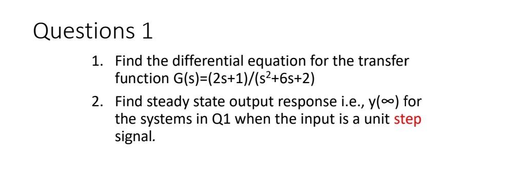Solved Find the differential equation for the transfer | Chegg.com
