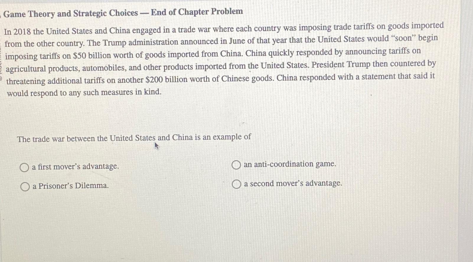 Solved Game Theory and Strategic Choices - ﻿End of Chapter | Chegg.com