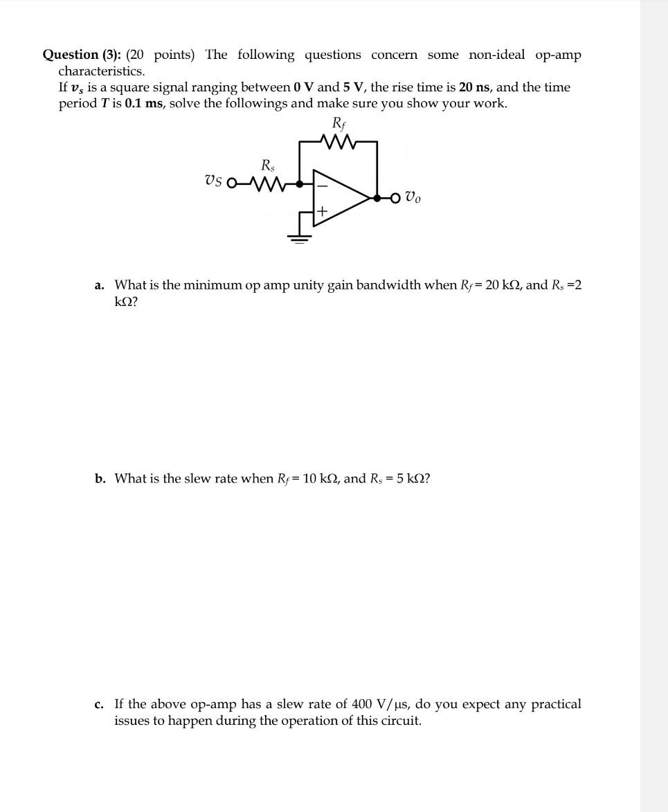 Solved Question (3): (20 points) The following questions | Chegg.com