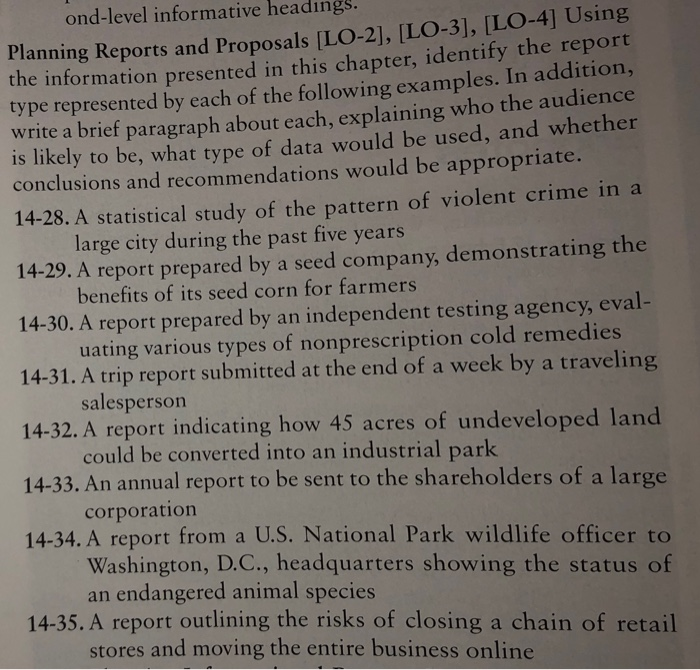 ond-level informative headings. Planning Reports and | Chegg.com