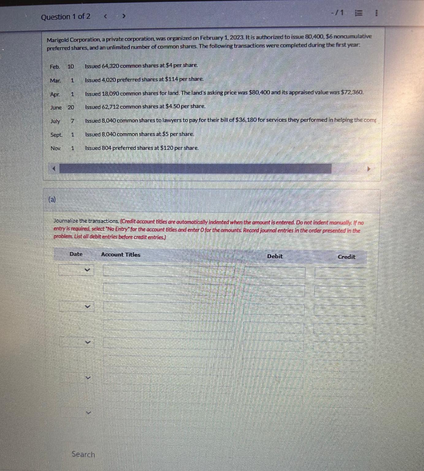 Solved Question 1 ﻿of 2Marigold Corporation, a private | Chegg.com