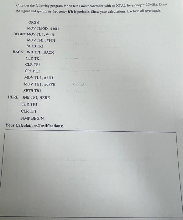 Solved Consider the following program for an 8051 | Chegg.com