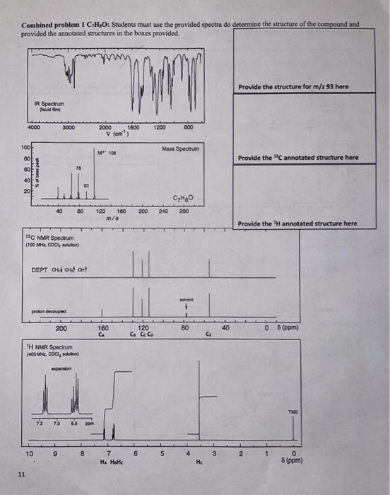 Solved C7H8O: Use the provided spectra to determine the | Chegg.com