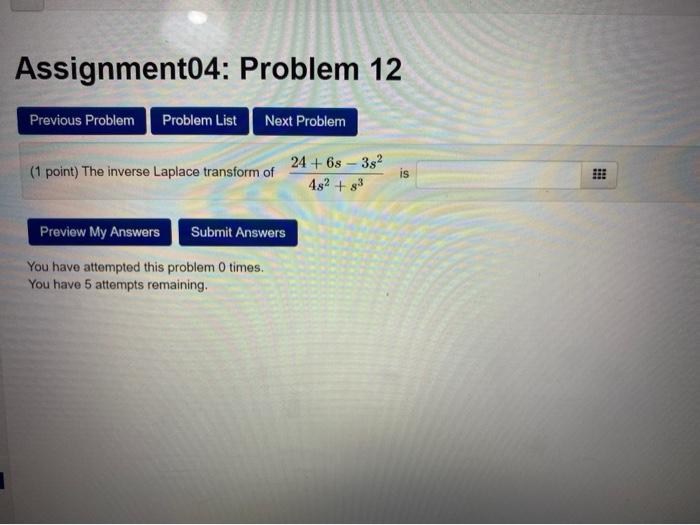 Solved Assignment04: Problem 12 Previous Problem Problem | Chegg.com