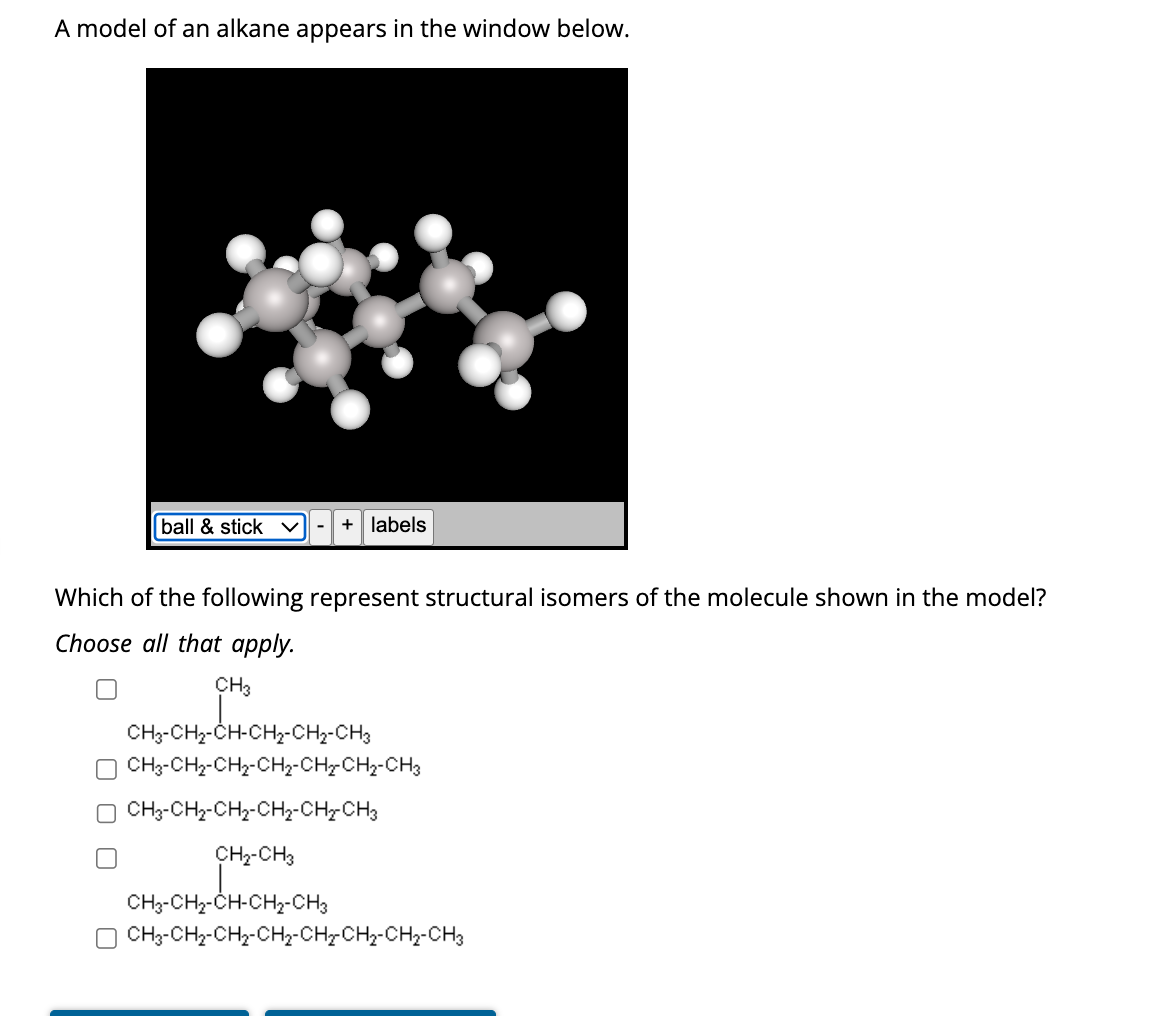 Solved A model of an alkane appears in the window | Chegg.com